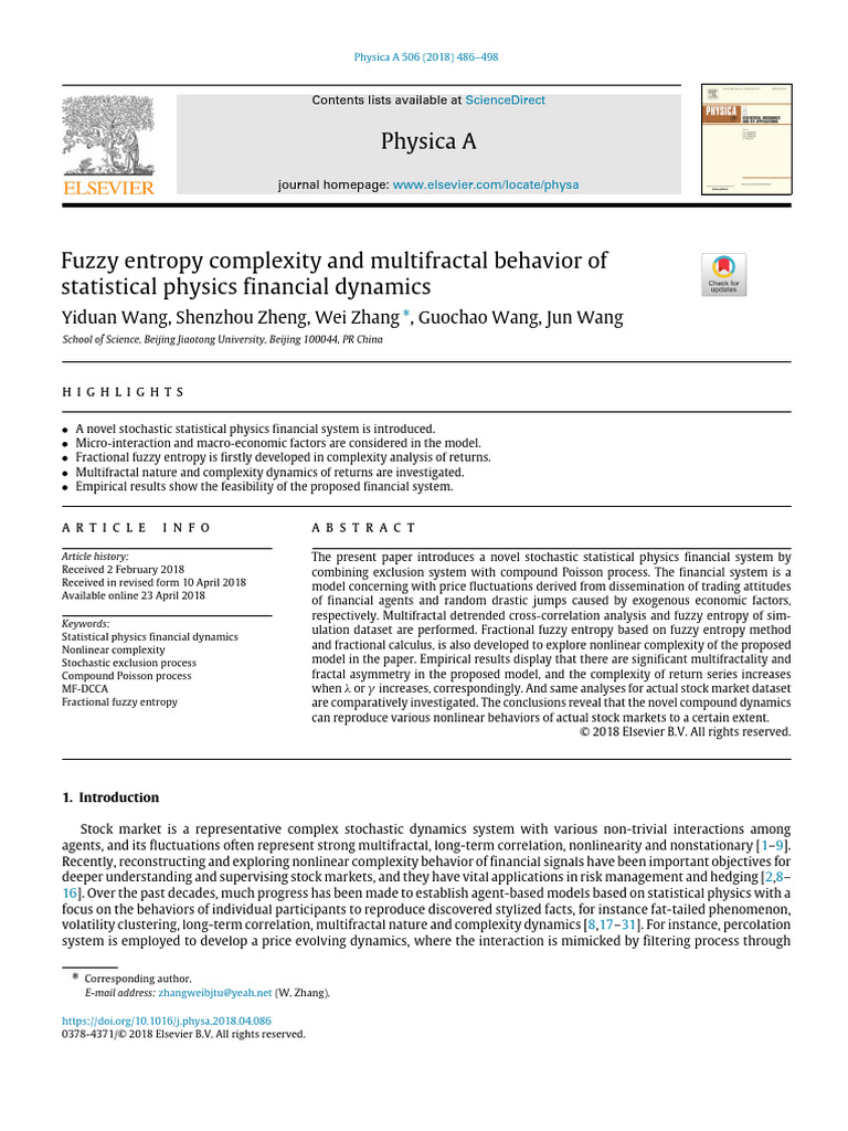 Fuzzy Entropy Complexity and Multifractal Behavior of Statistical Physics Financial Dynamics ...