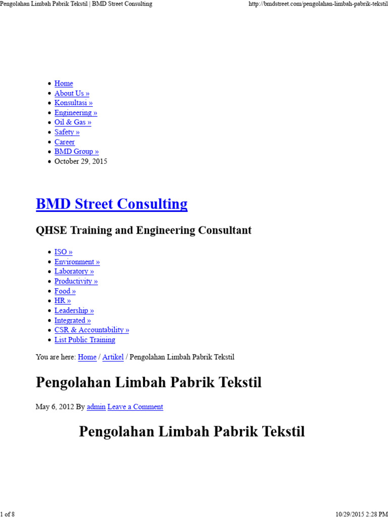 Pengolahan Limbah Pabrik Tekstil BMD Street Consulting | PDF