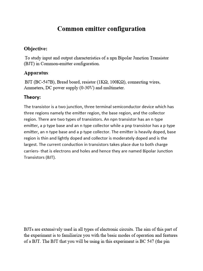Common emitter configuration | Download Free PDF | Bipolar Junction Transistor | Computer ...