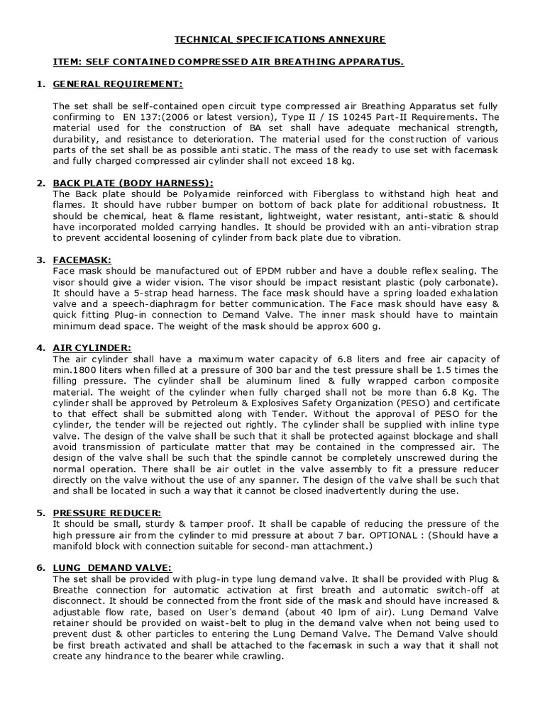Self Contained Breathing Apparatus | PDF | Valve | Manufactured Goods