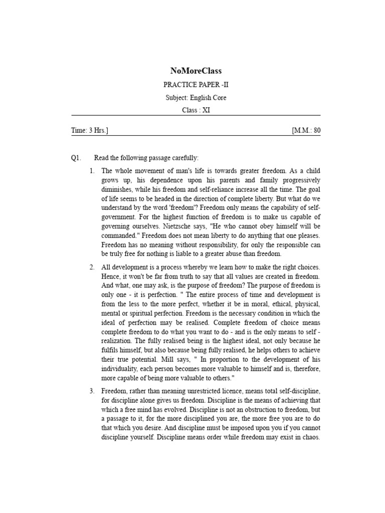 11 Sample Papers English Core 1 | PDF | Sign Language | English Language