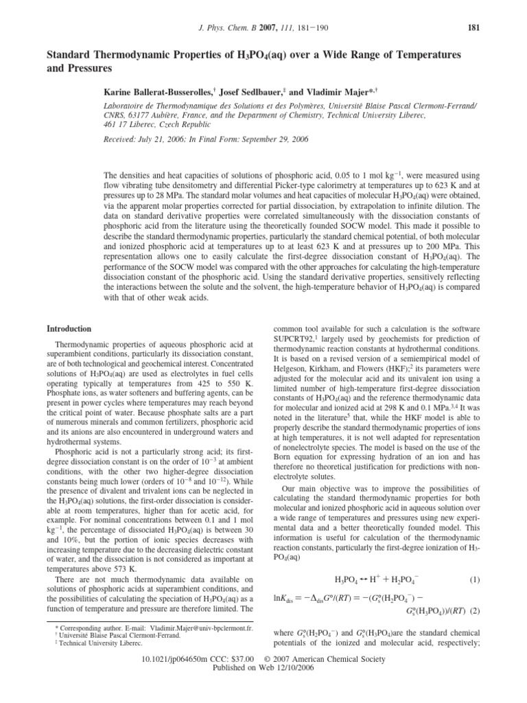 Thermodynamics of Phosphoric Acid | PDF | Acid Dissociation Constant ...