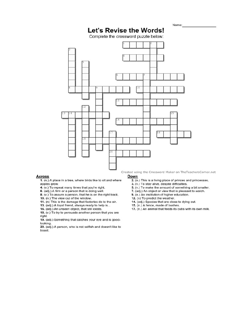 Crossword For The 6th Grade 1 | PDF