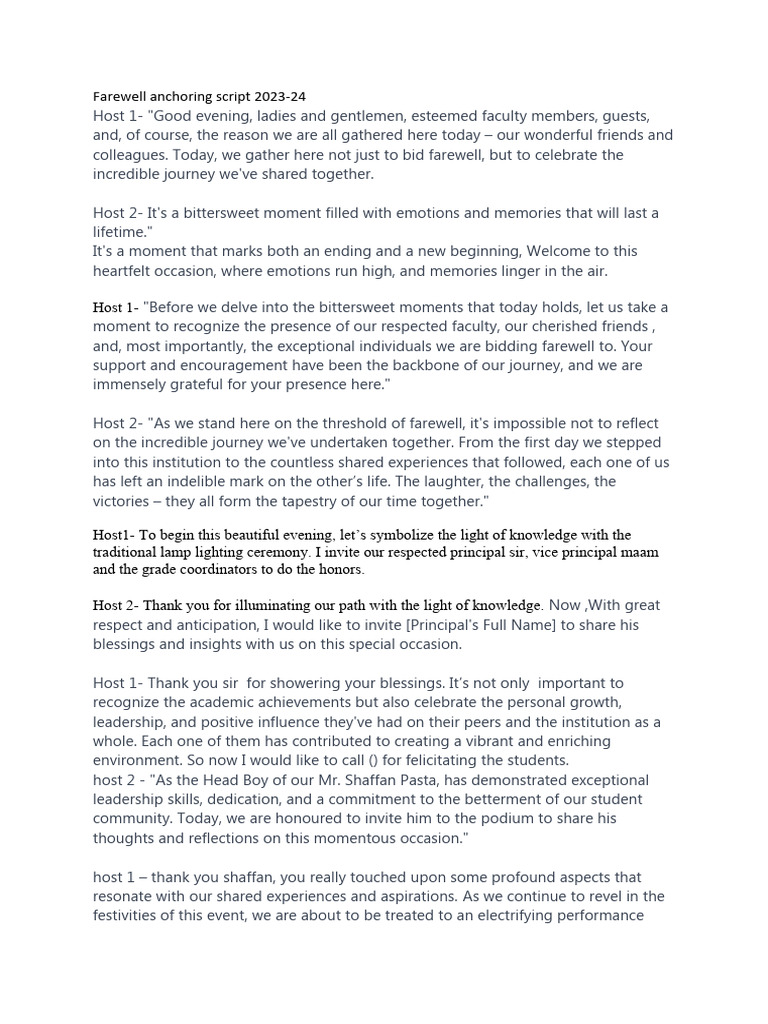 Farewell Anchoring Script 2023 | PDF