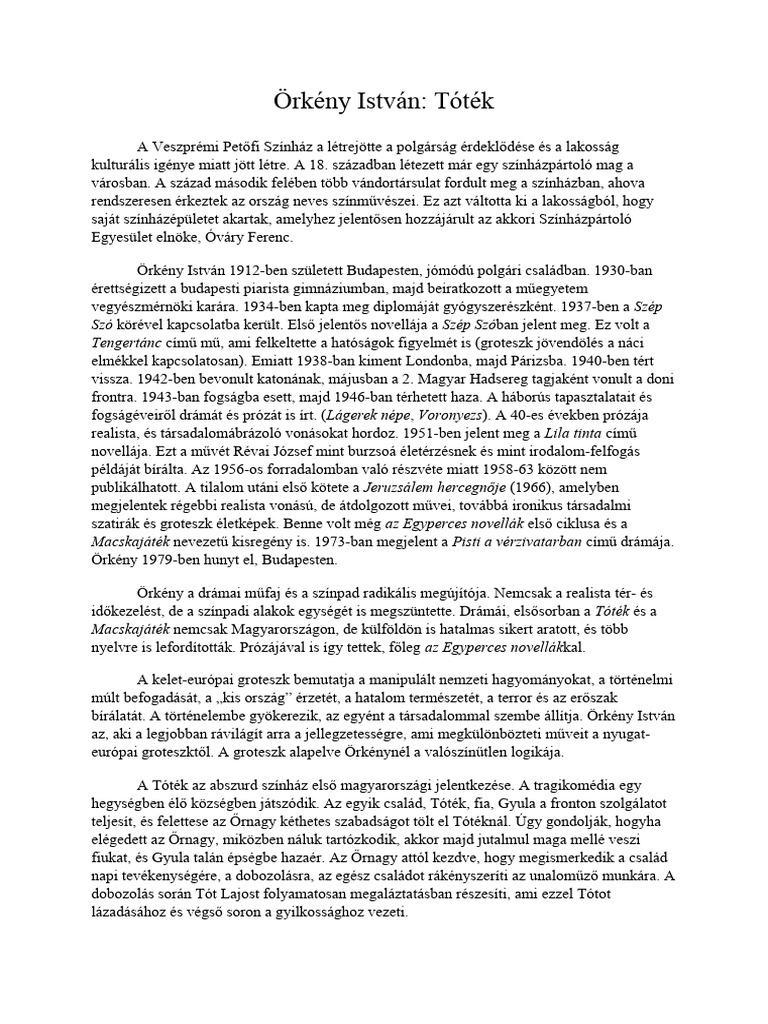 Örkény István Tóték | PDF