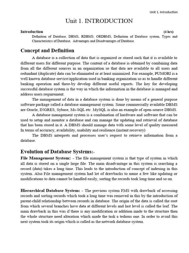 Unit 1 Introduction Pdf Databases Relational Database