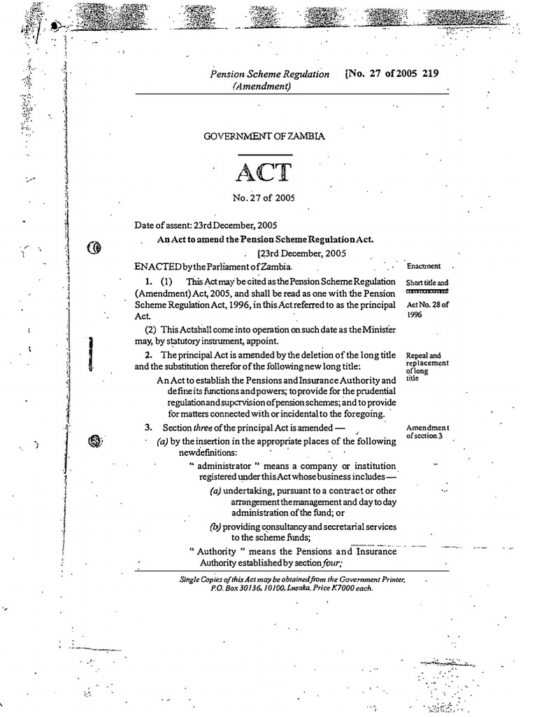 Pension Scheme Regulation (Amendment) Act 2005 | PDF | Insurance | Pension