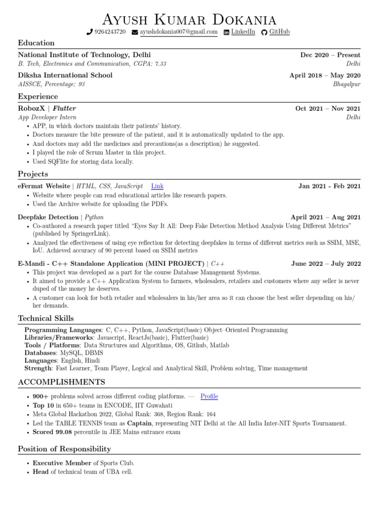 Ayush Resume | PDF | Databases | Computer Programming