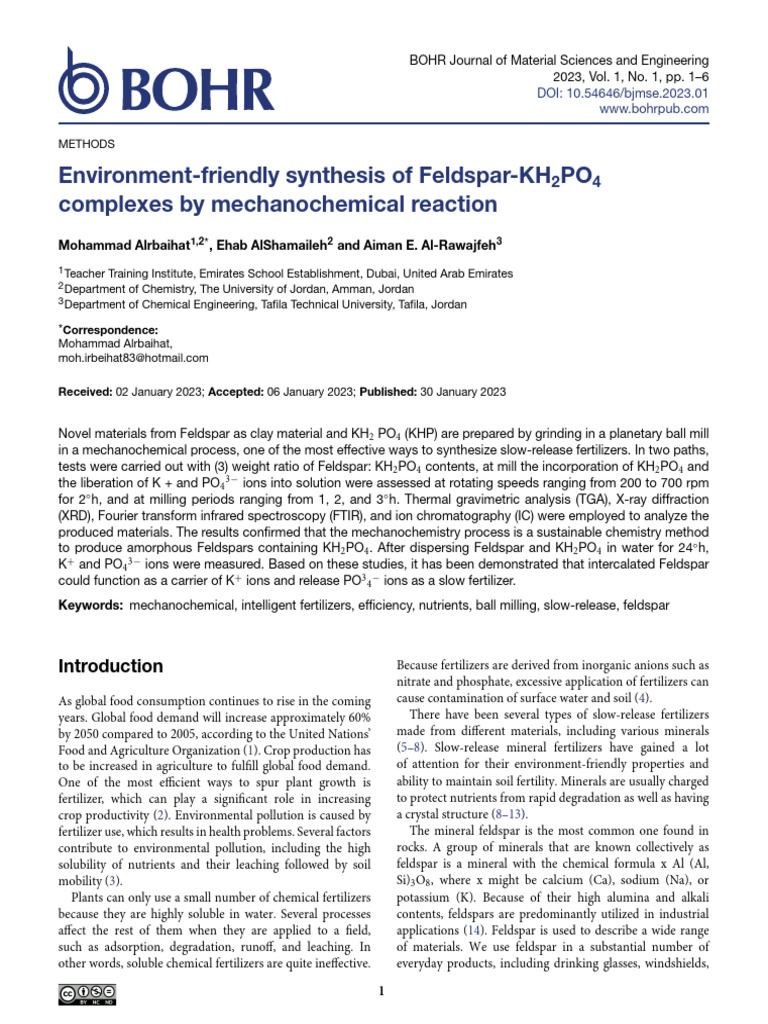 Environment-Friendly Synthesis of Feldspar-KH2PO4 Complexes by ...