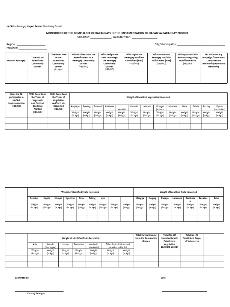 HAPAG Sa Barangay Project Revised Monitoring Form 1 | PDF | Food ...