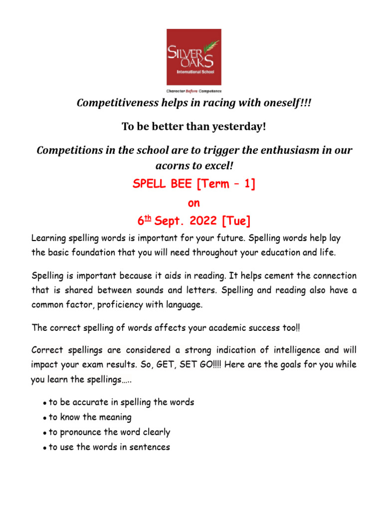 G5 - Spell Bee Competition - 6TH September | PDF | Spelling | Earth ...