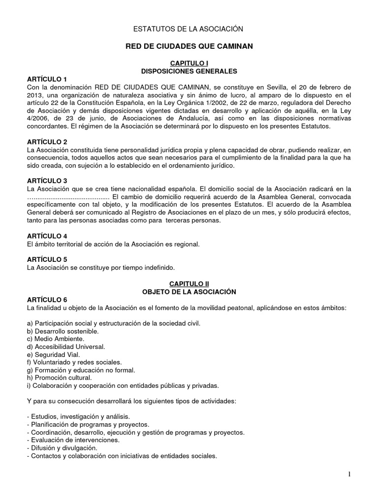 Estatutos de La Asociaci$c3$93n Red de Ciudades Que Caminan | PDF ...