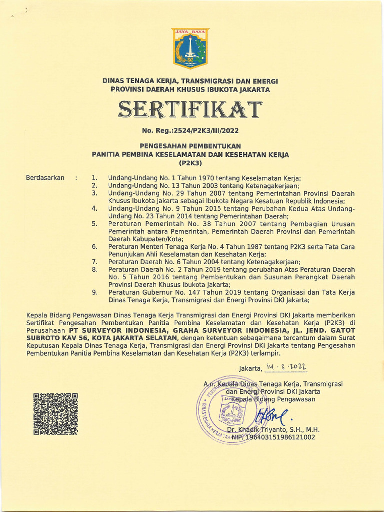 Pengesahan Panitia Pembina Keselamatan Dan Kesehatan Kerja (P2K3) Tahun ...
