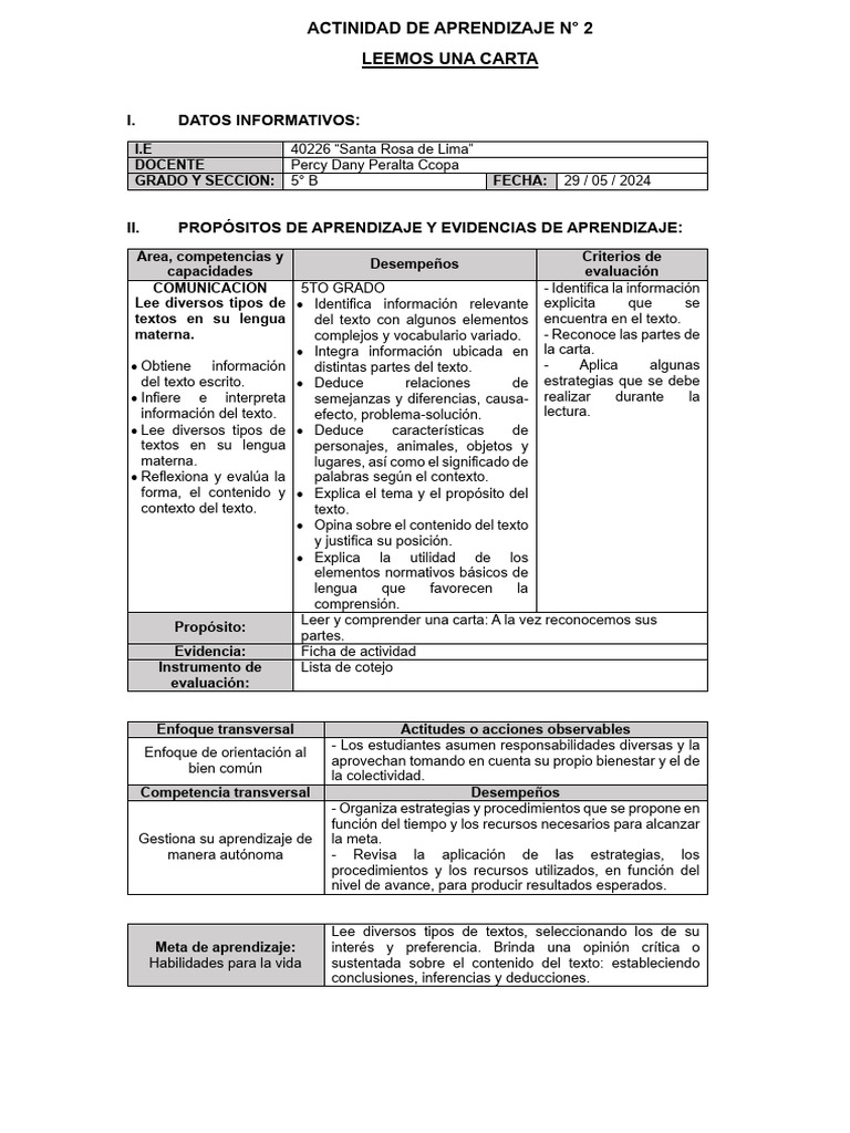 Actinidad de Aprendizaje N 2 | PDF | Aprendizaje | Evaluación