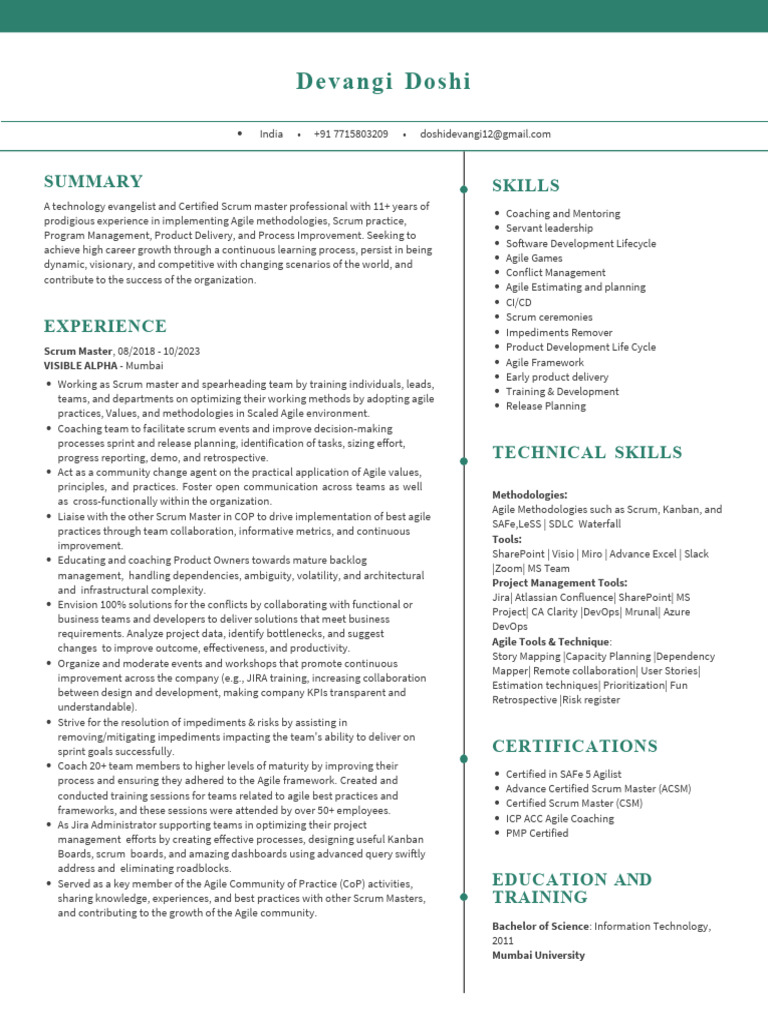 Devangi_Doshi_Scrum Master | Download Free PDF | Scrum (Software ...