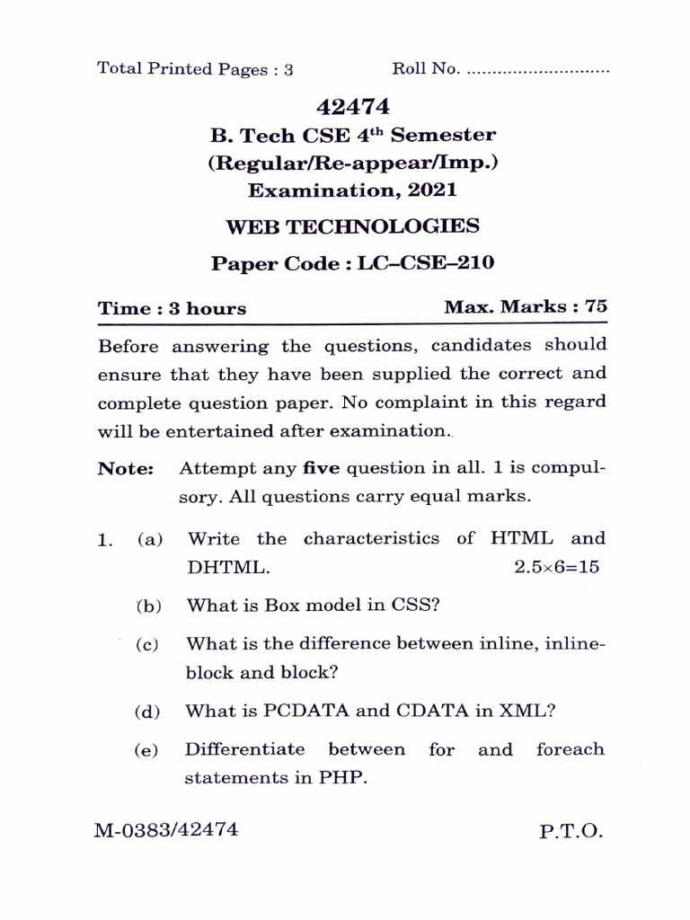 WT and Oops 4th Sem | PDF | C++ | Html Element
