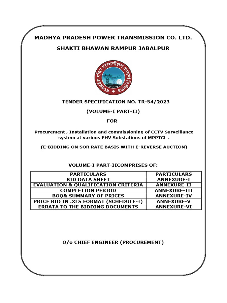MPPTCL CCTV System Tender TR-54/2023 | PDF | Specification (Technical Standard) | Balance Sheet