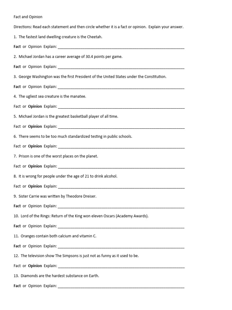 Fact vs. Opinion: Identify and Explain | PDF