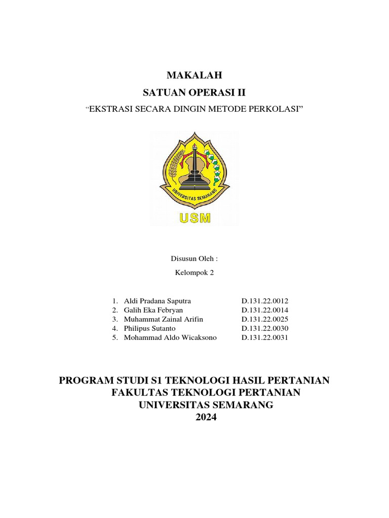Makalah Ekstrasi Secara Dingin Metode Perkolasi Kelompok 2 | PDF