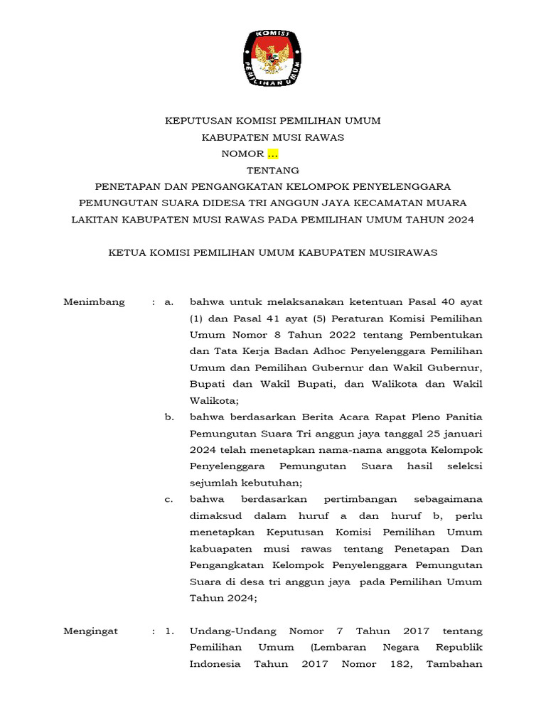 FORMAT KEPUTUSAN PENGANGKATAN KPPS V | PDF