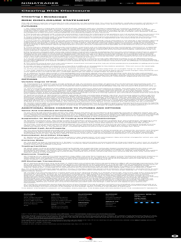 Clearing Risk Disclosure ! NinjaTrader | PDF | Futures Contract ...