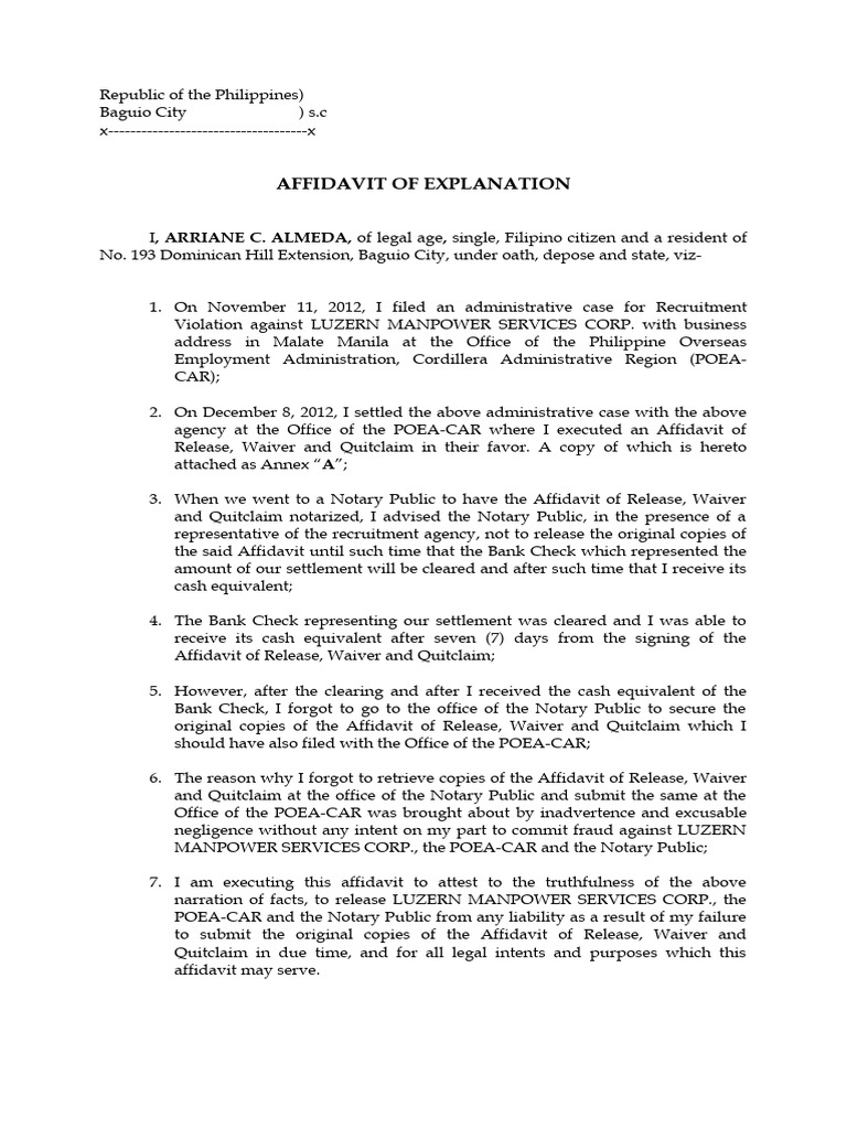 Affidavit - Almeda | PDF | Affidavit | Notary Public