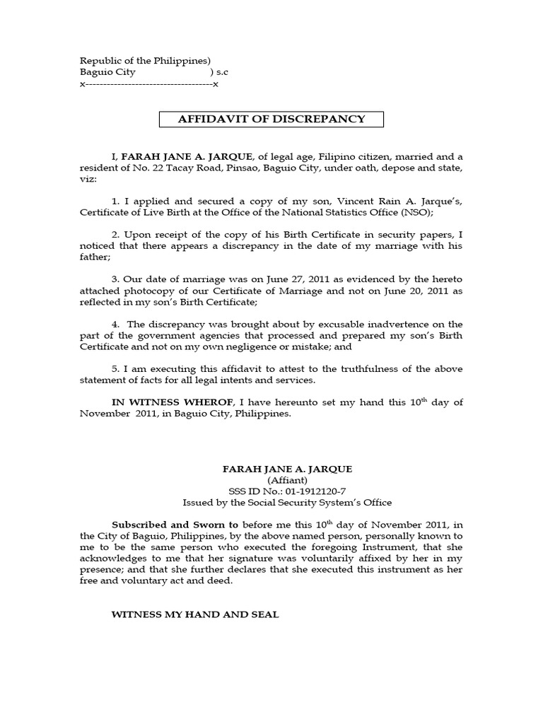 Affidavit of Discrepancy 2 | PDF