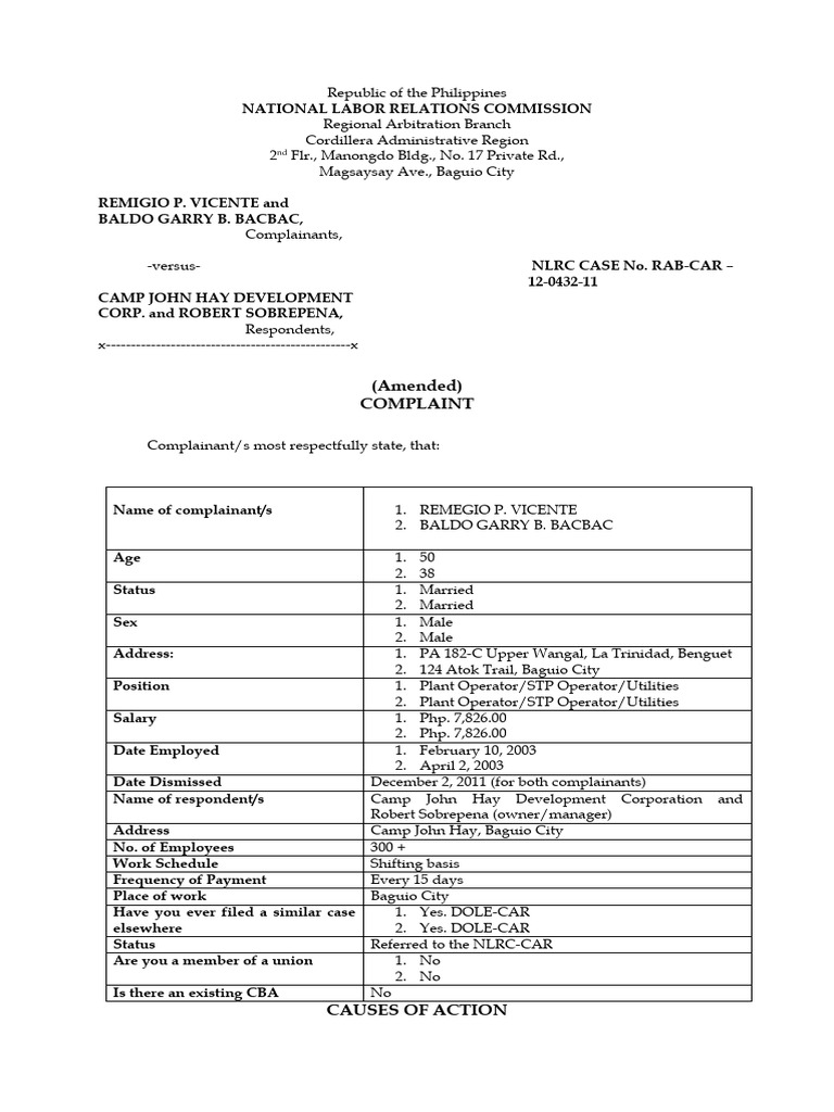 Complaint Form NLRC | Download Free PDF | Affidavit | Common Law