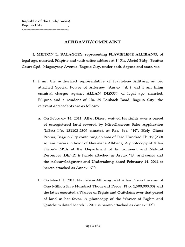 Complaint Affidavit - Alliban Dizon | PDF | Common Law | Justice