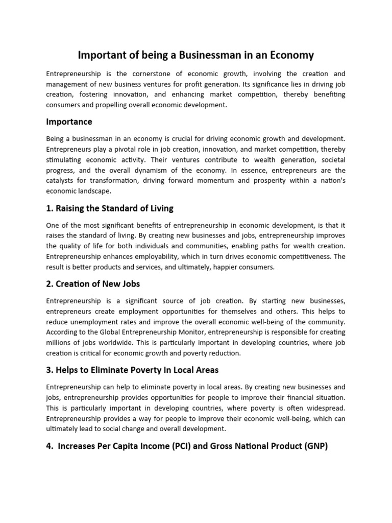 Important of Being A Businessman in An Economy | PDF | Entrepreneurship ...