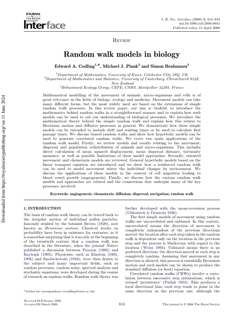 Codling Et Al 2008 Random Walk Models in Biology | PDF | Diffusion | Probability Distribution