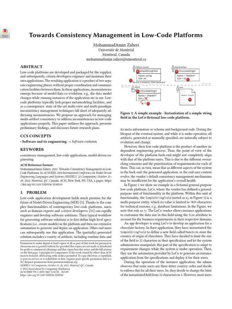 Towards Consistency Management in Low-Code Platforms: Mohammadamin Zaheri | PDF | Application ...