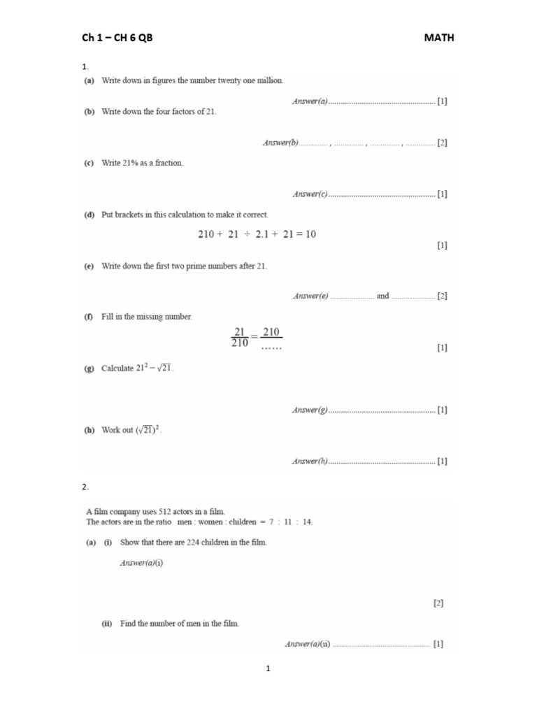 Math CH 1 To 6 QB | PDF