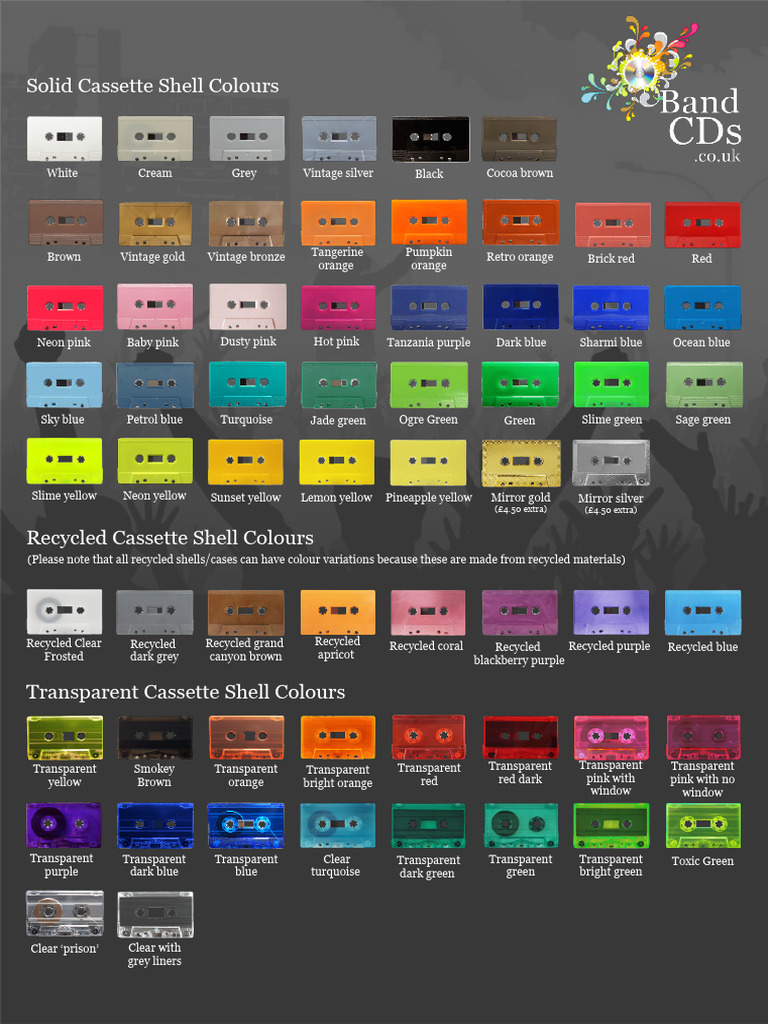Cassette Tape Shell Colour Chart 2024 v9 Combined 1 | PDF | Visual ...