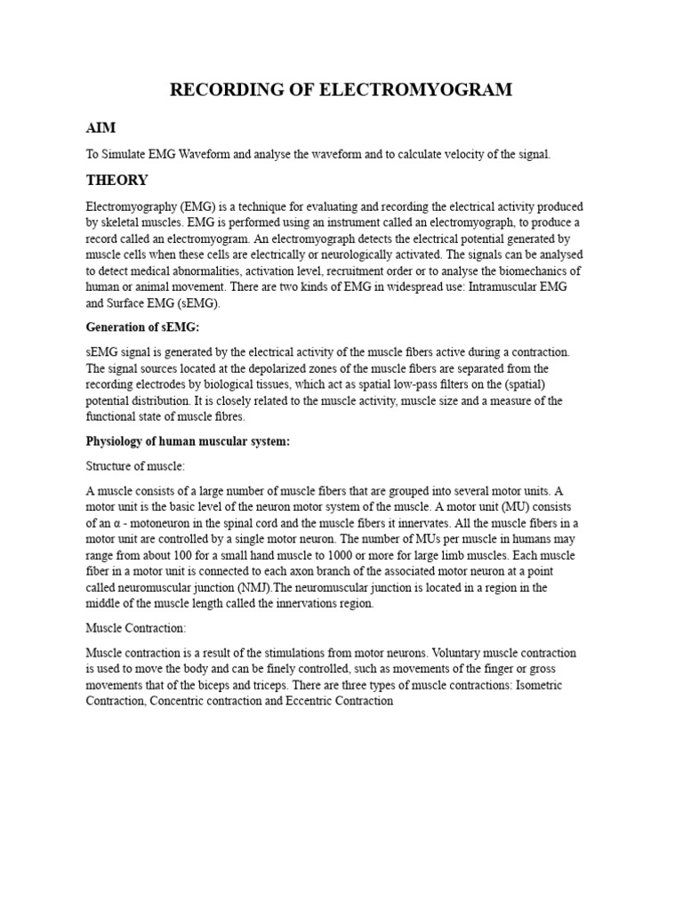 Recording of EMG | PDF | Electromyography | Muscle Contraction