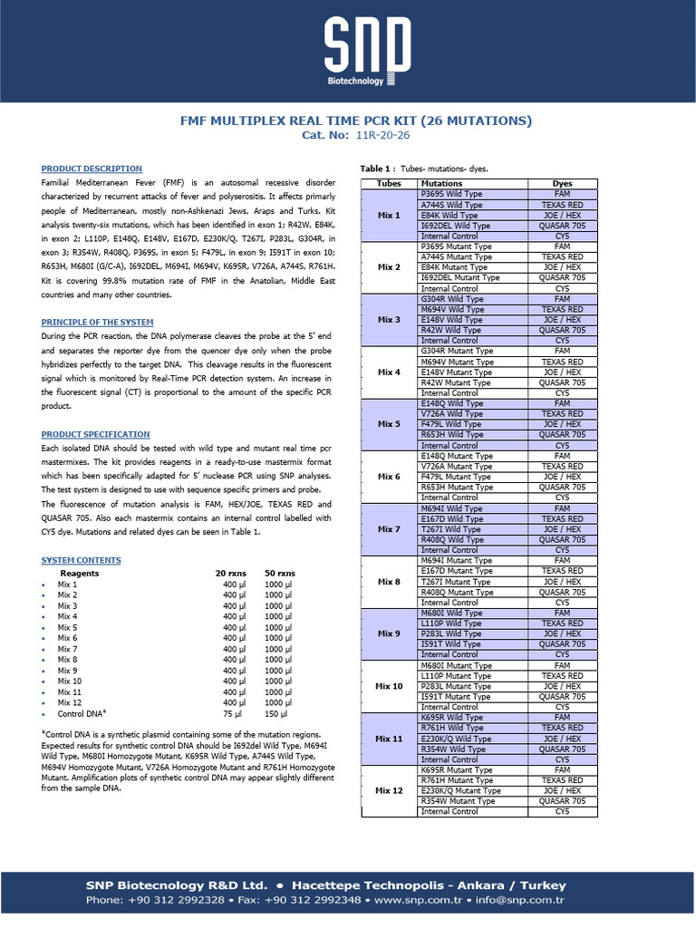 FMF PCR Kit: 26 Mutation Detection | PDF | Polymerase Chain Reaction ...