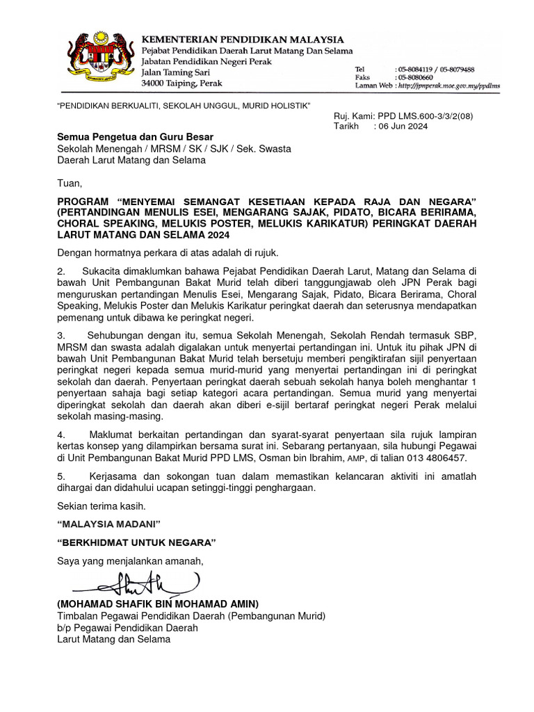 Surat Hebahan Program "Menyemai Semangat Kesetiaan Kepada Raja Dan | PDF