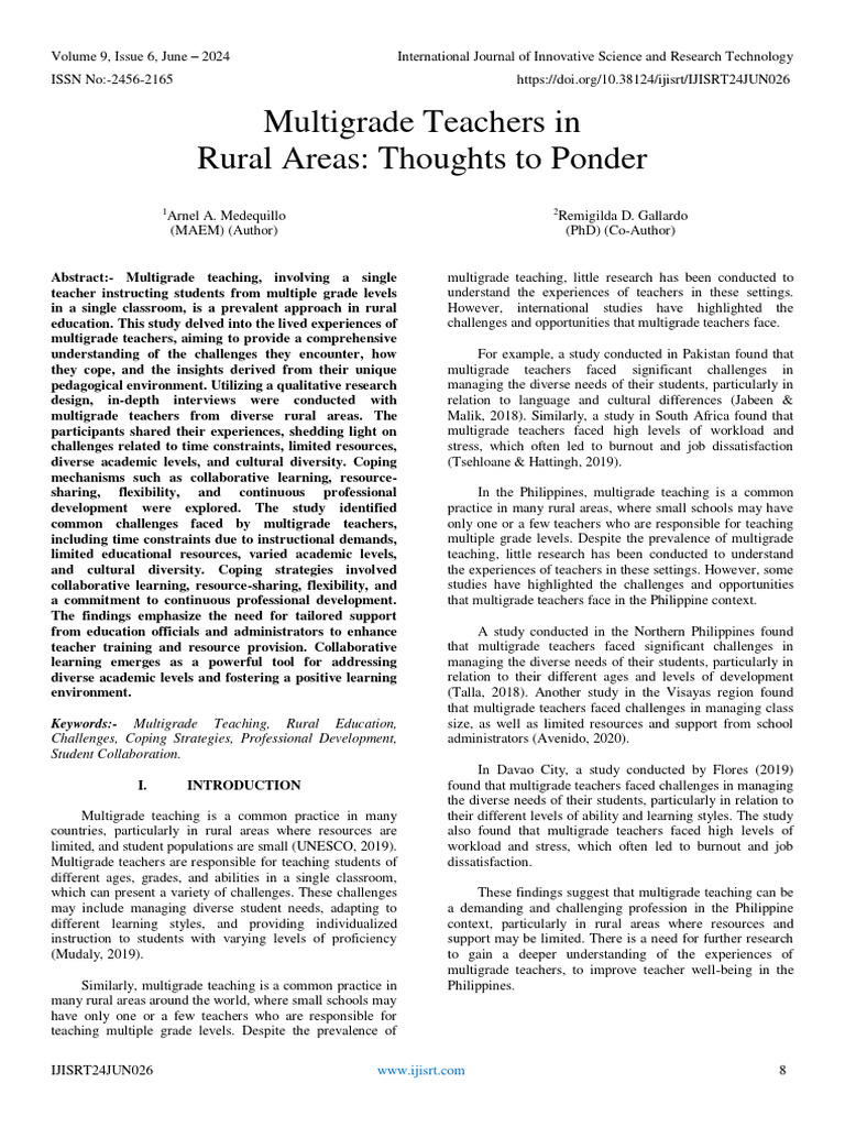 Multigrade Teaching in Rural Areas | PDF | Teachers | Qualitative Research