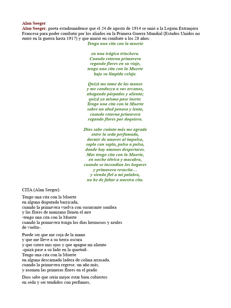 Alan Seeger: Poeta y Soldado en la WWI | PDF