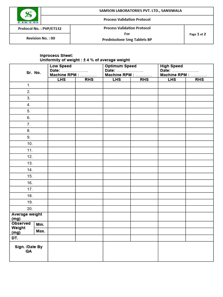 Inprocess Sheet | PDF