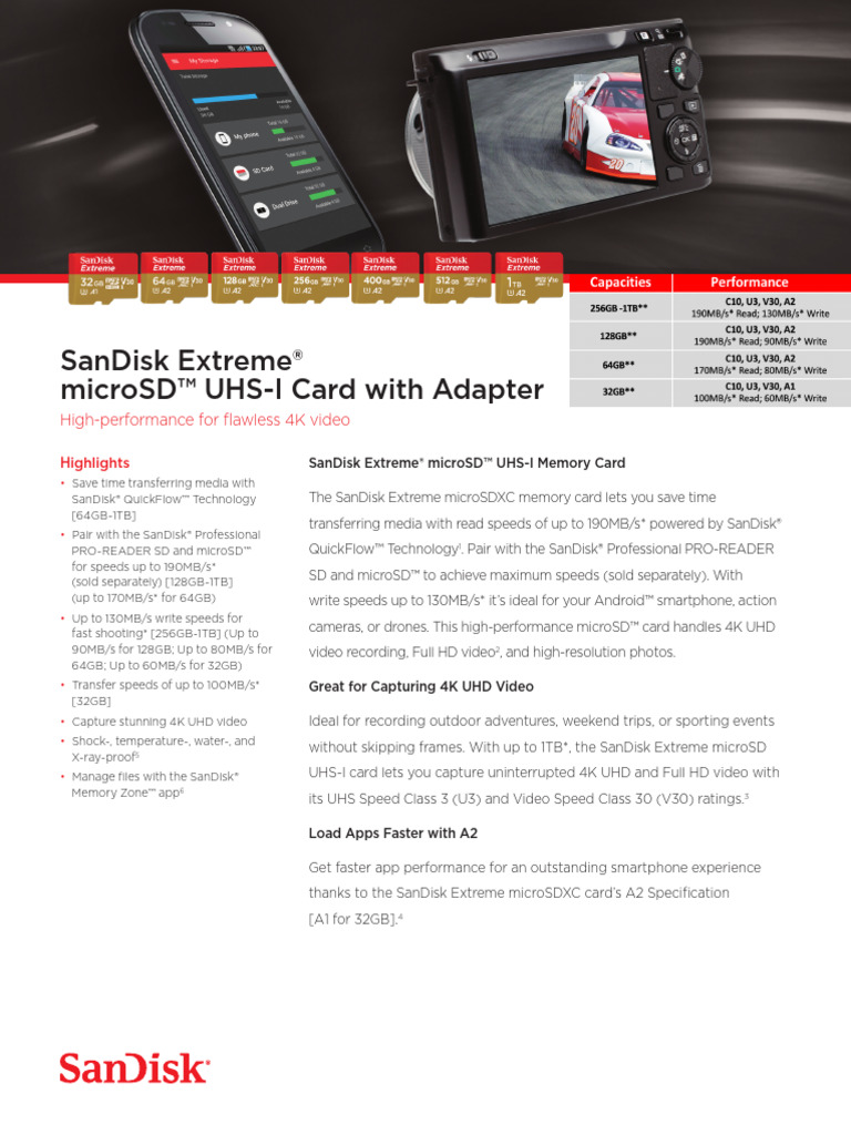 Data Sheet Extreme Uhs I Microsd 190mbps Pdf Computer Architecture