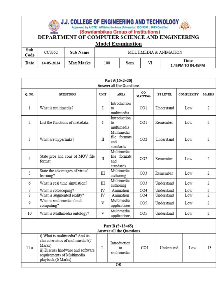 Model Question For Multimedia | PDF | Multimedia | Big Data