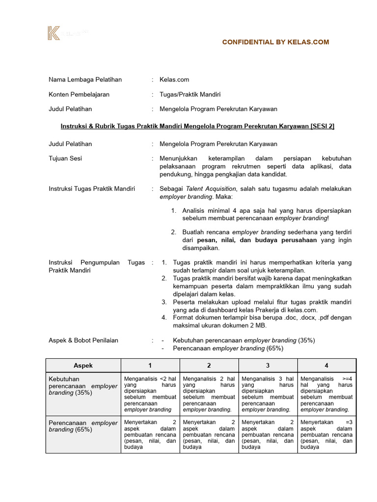 TPM (SESI 2) Instruksi & Rubrik TPM - Kelas - Com - Mengelola Program Perekrutan Karyawan | PDF