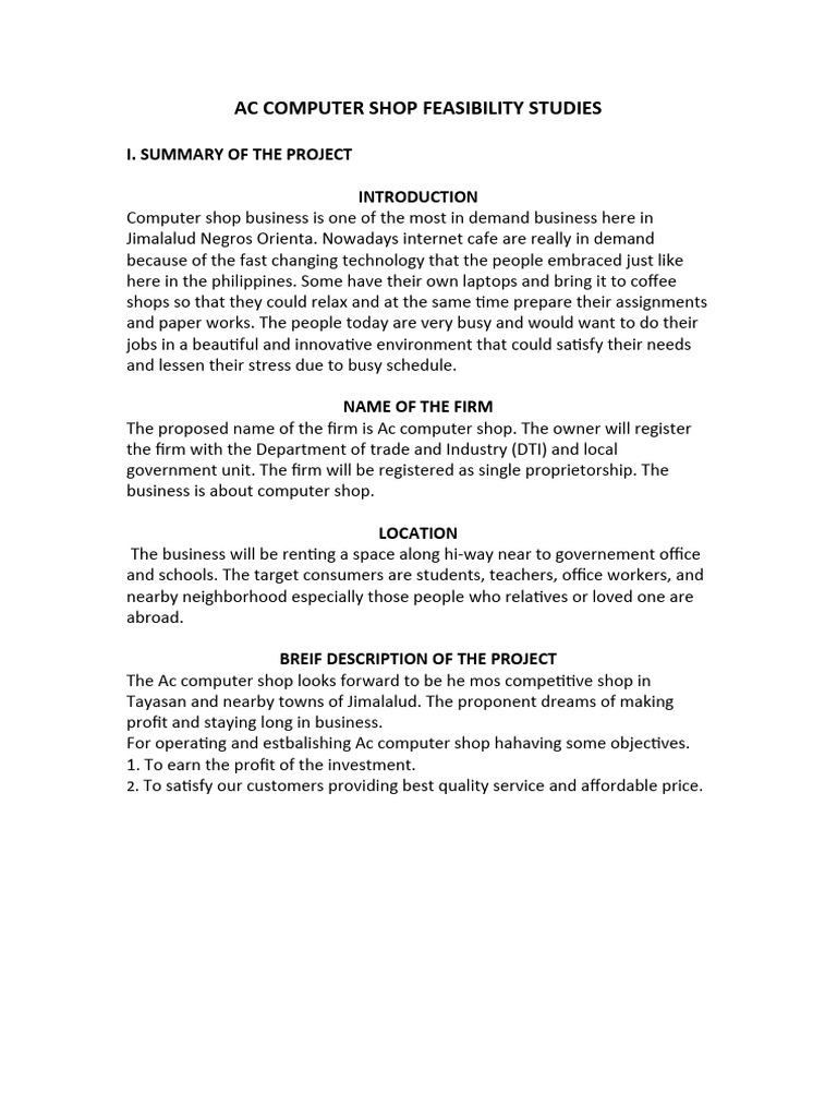 Ac Computer Shop Feasibility Studies | PDF | Internet | Photocopier