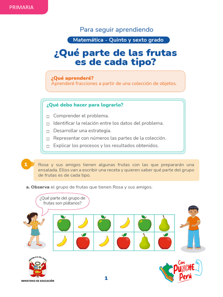 ¿Qué Parte de Las Frutas Es de Cada Tipo - Matemática - Quinto y Sexto ...