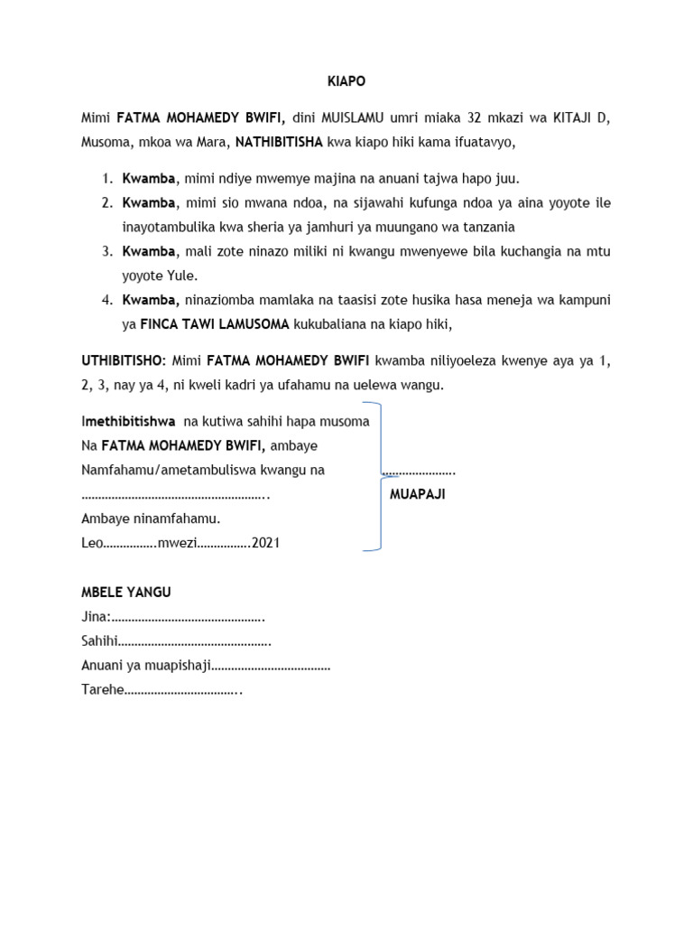 Kiapo Cha Kuthibitisha Majina | PDF