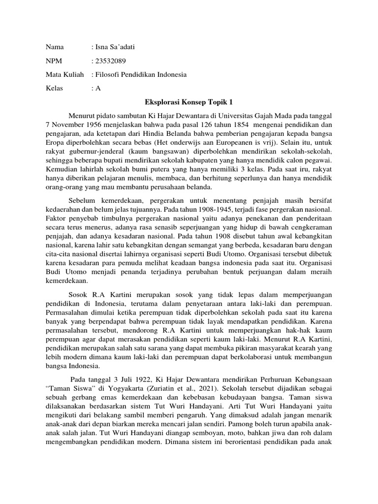 Eksplorasi Konsep Topik 1 Filosofi Pendidikan Indonesia | PDF