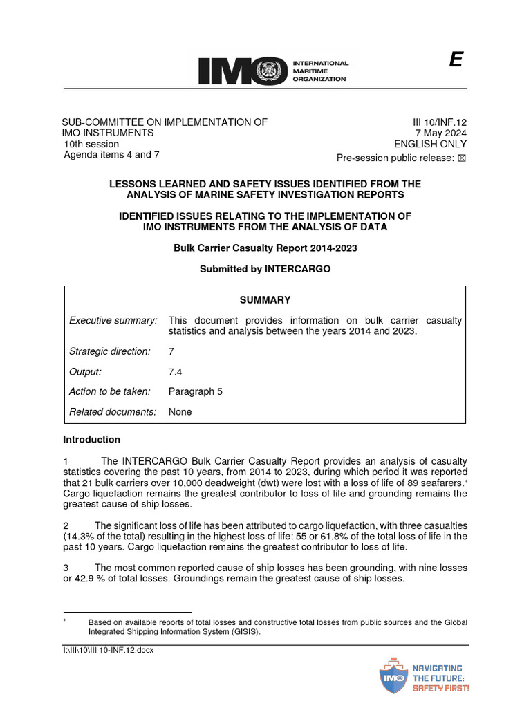 III 10-INF.12 - Bulk Carrier Casualty Report 2014-2023 (INTERCARGO ...