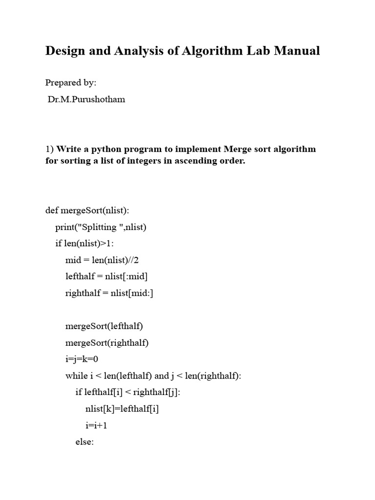 Design And Analysis Of Algorithm Lab Manual Answers Pdf Graph Theory Computational Problems
