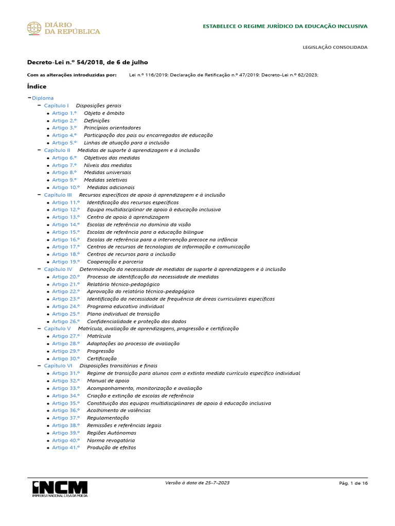 DL54 2018 VersaoConsolidada AlteracoesLei116 2019 DL62 2023 | PDF ...